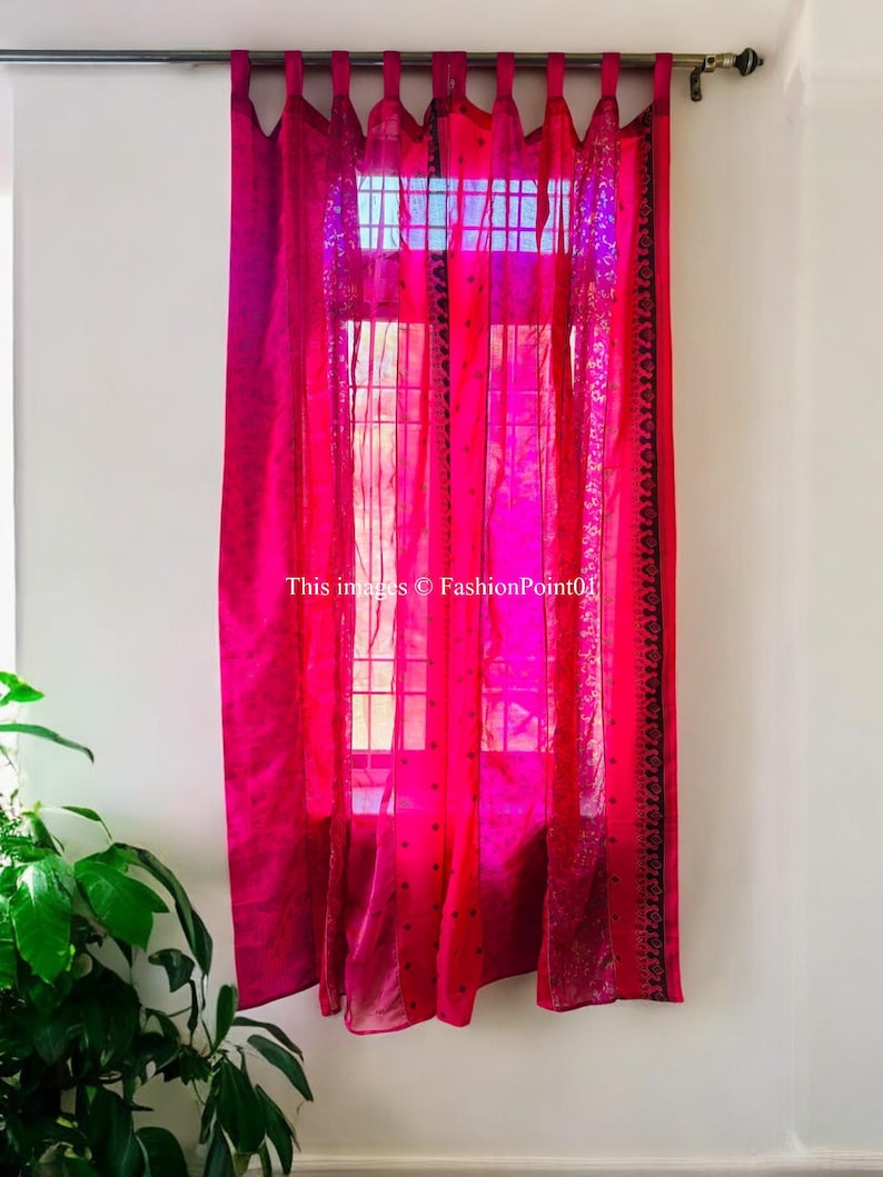 Handmade Silk Saree Patchwork Curtain Boho Window Panel Indian Vintage ...