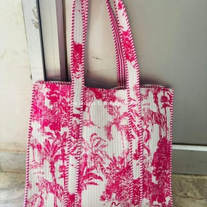 Indian Tote Bags Quilted Handmade Cotton Block Printed Large Shoulder ...