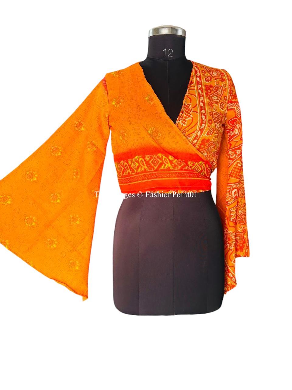 Silk Sari Crop Top: Handmade Bell Sleeve Wrap Cardigan - Etsy