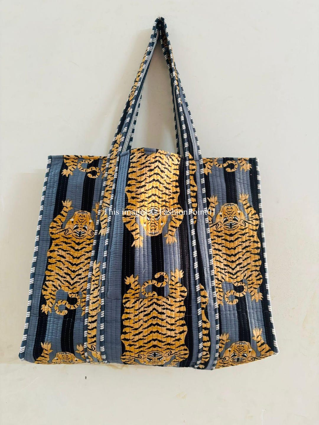 Indian Tote Bags Quilted Handmade Cotton Block Printed Large Shoulder ...