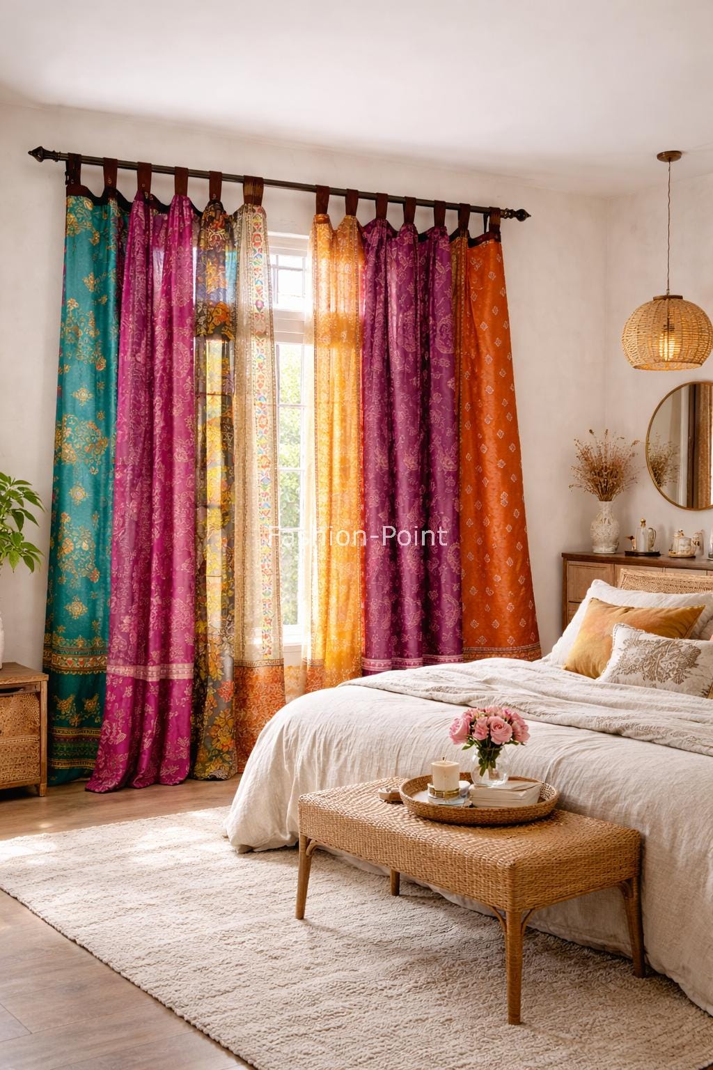 Handmade Silk Saree Curtain: Boho Patchwork Window Decor - Etsy