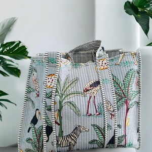 Indian Tote Bags Quilted Handmade Cotton Block Printed Large Shoulder ...