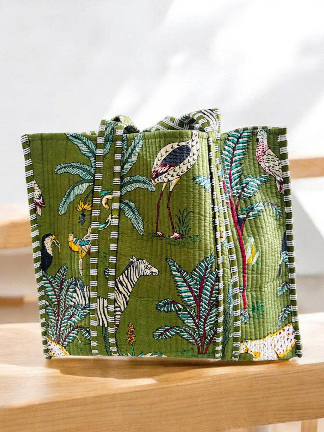 Indian Tote Bags Quilted Handmade Cotton Block Printed Large Shoulder ...