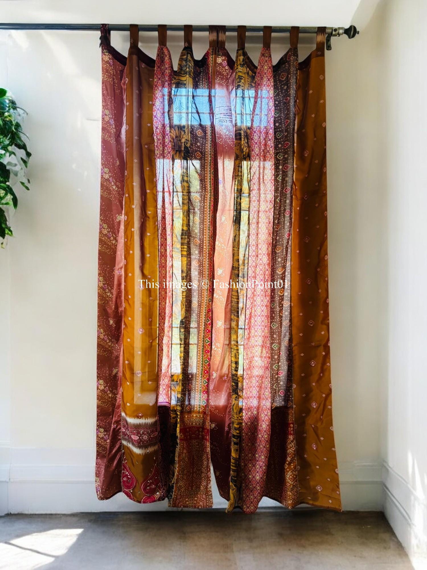 Handmade Silk Saree Curtain: Boho Patchwork Window Decor (210x105 Cm ...