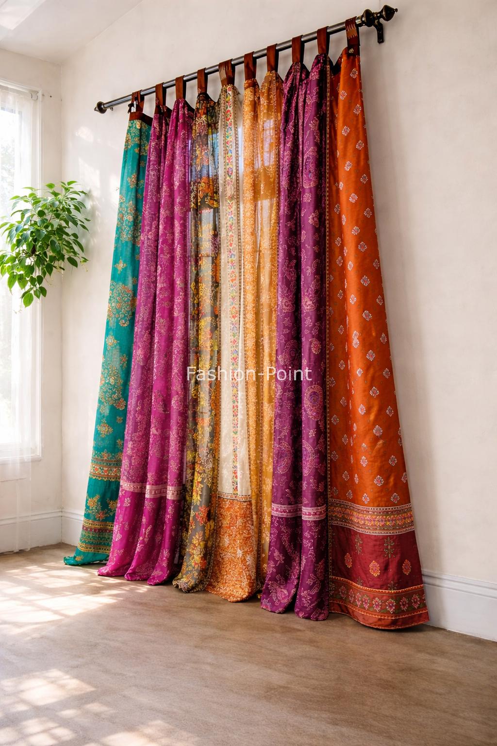 Handmade Silk Saree Curtain: Boho Patchwork Window Decor - Etsy