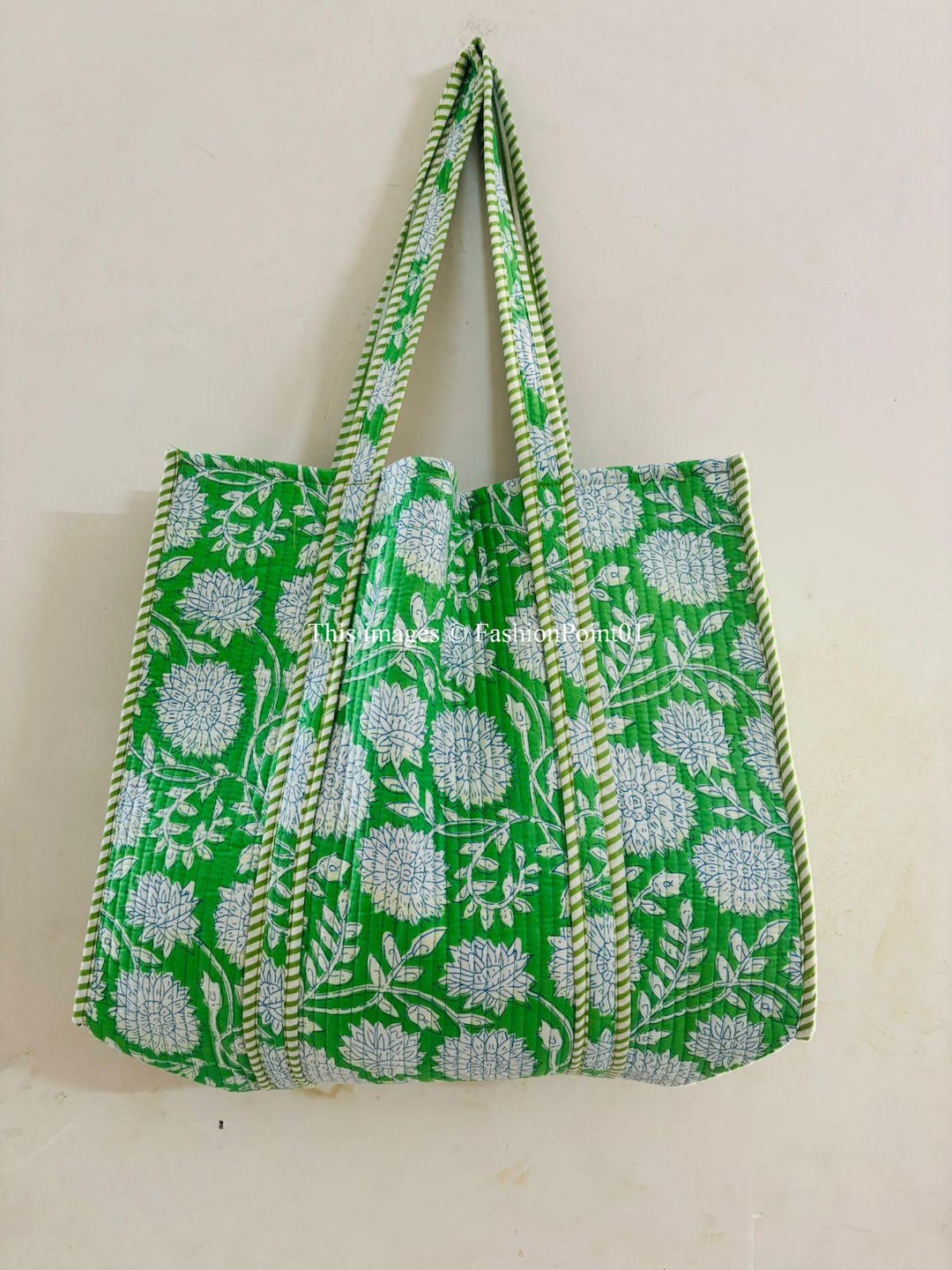 Indian Tote Bags Quilted Handmade Cotton Block Printed Large Shoulder ...