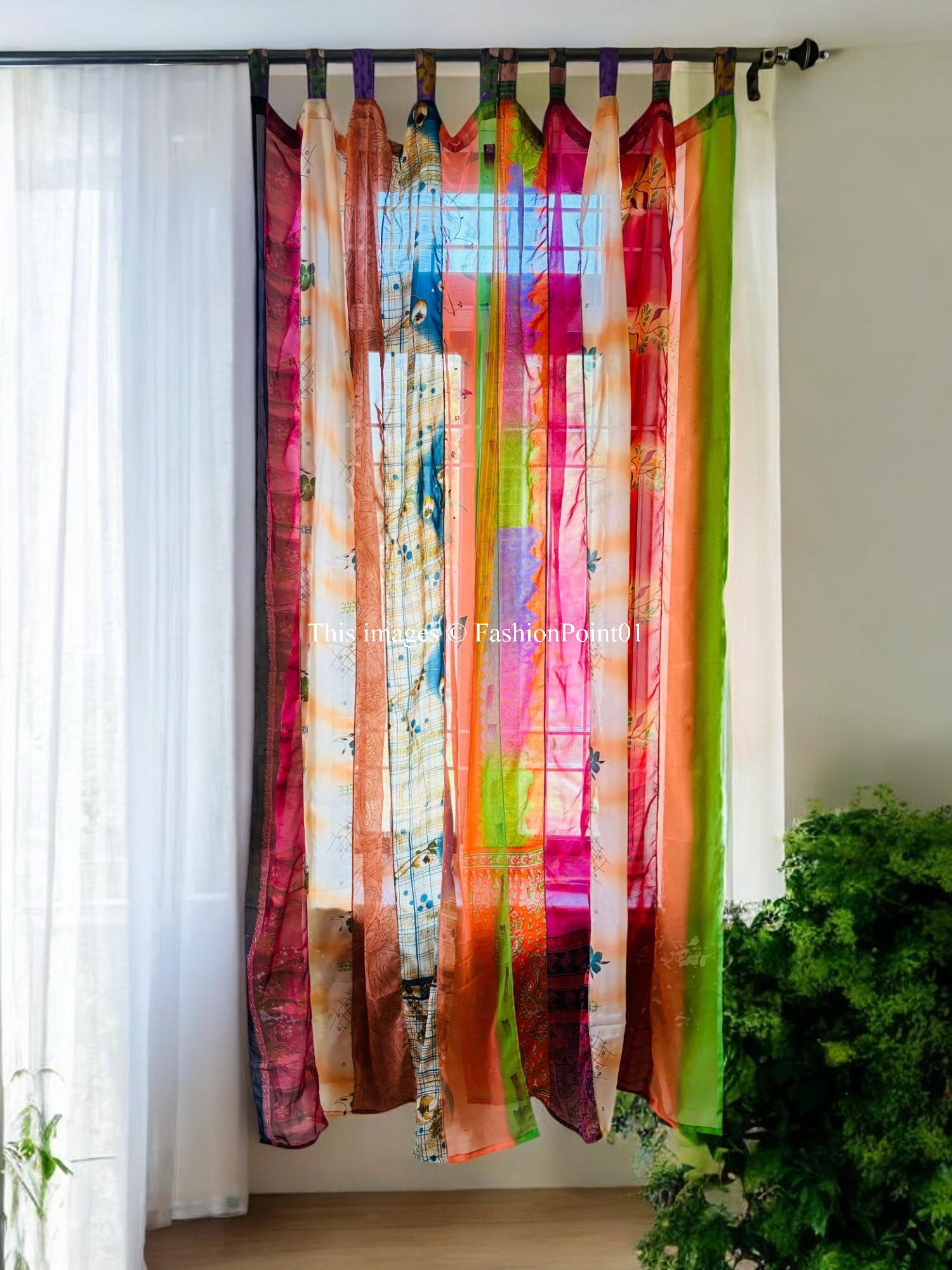 Handmade Silk Saree Curtain: Boho Patchwork Window Decor (210x105 Cm ...