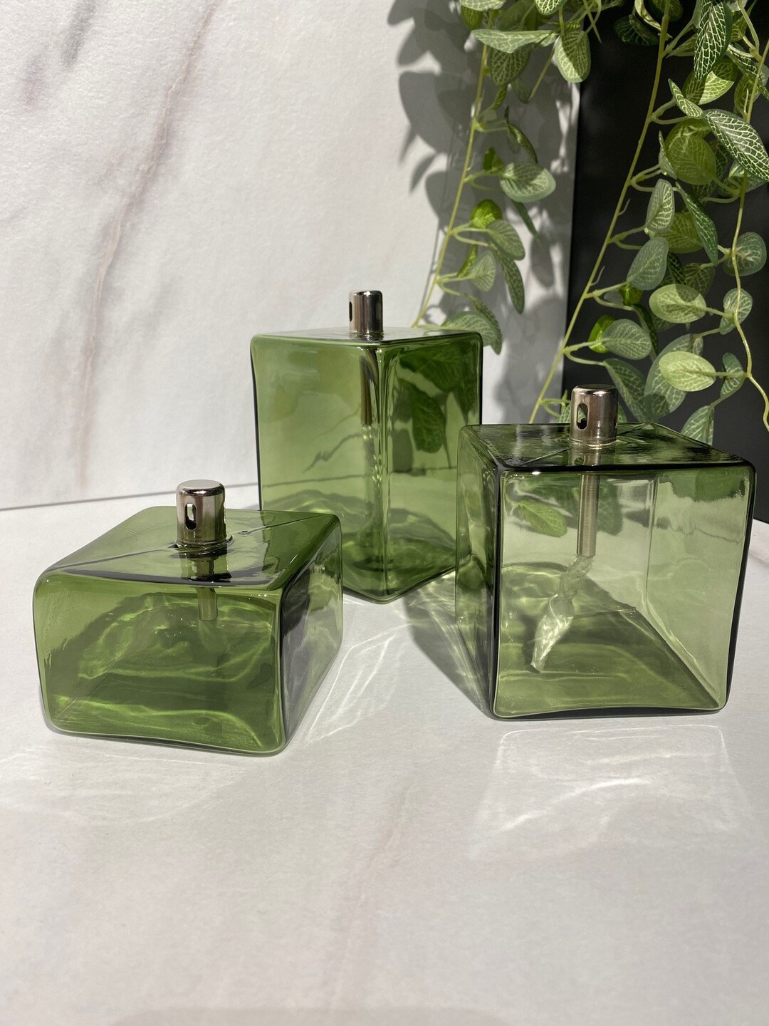 Modern Glass Oil Lamp, Cube, Transparent Green, Living Room Decoration ...