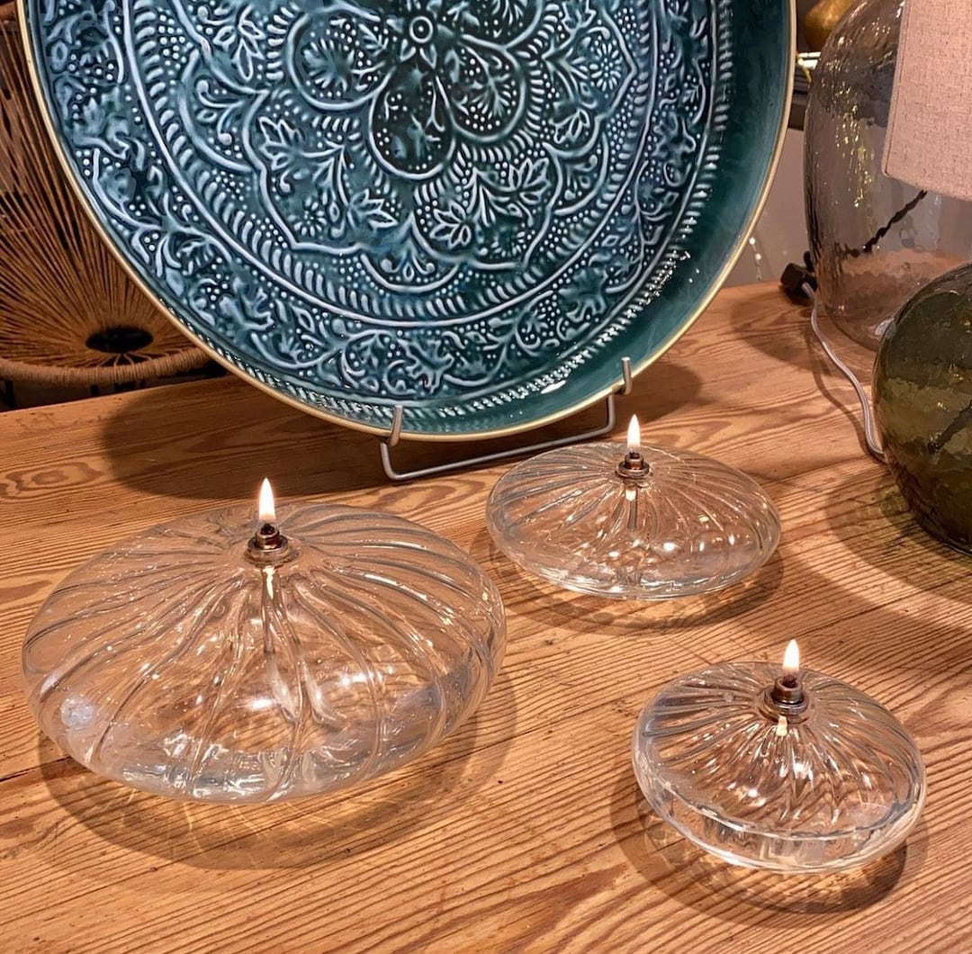 Modern Oil Lamp in Transparent Ribbed Glass Ideal for Living Room ...