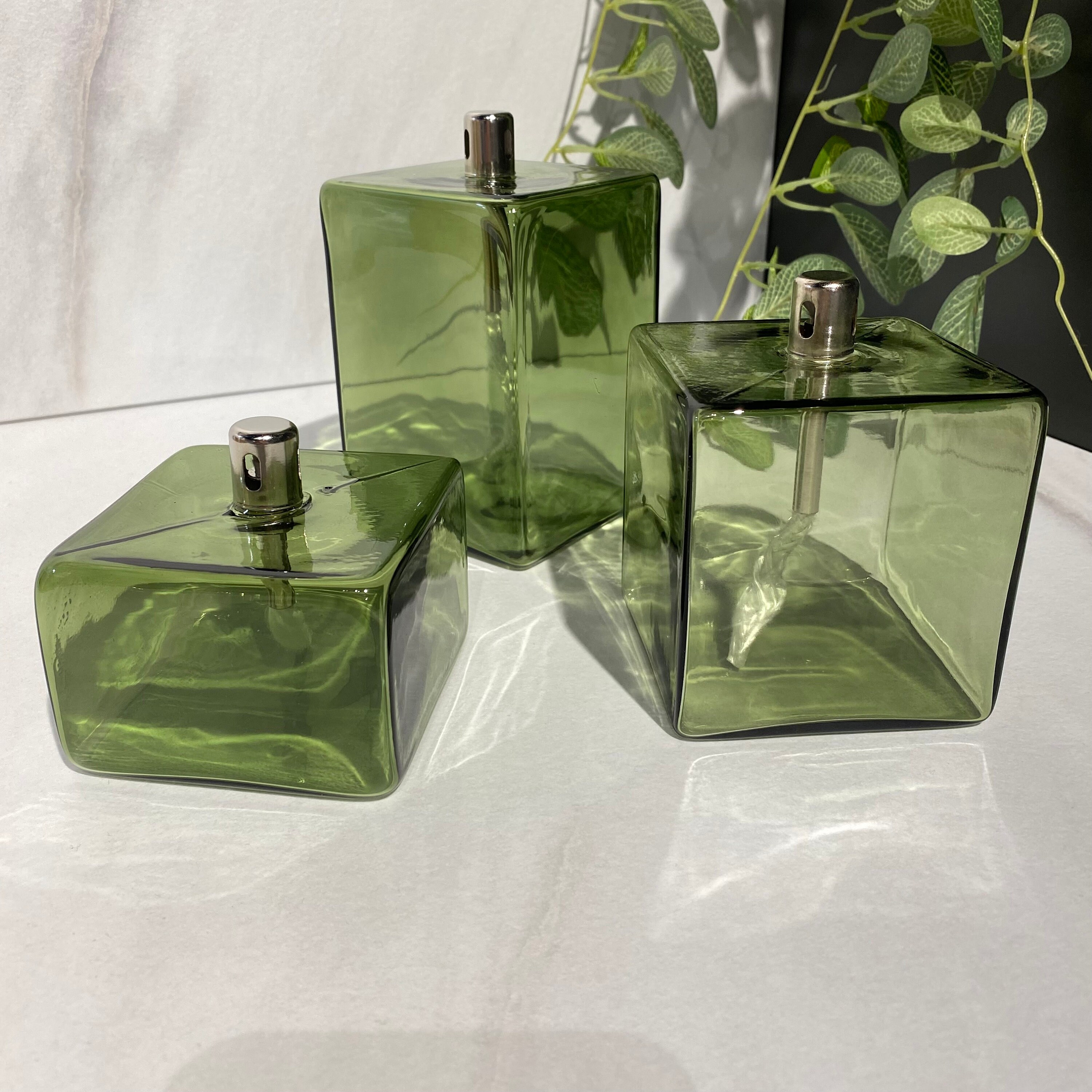 Modern Glass Oil Lamp, Cube, Transparent Green, Living Room Decoration ...