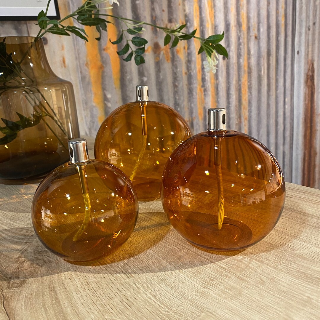 Modern Glass Oil Lamp, Sphere, Transparent Amber Light, Living Room ...