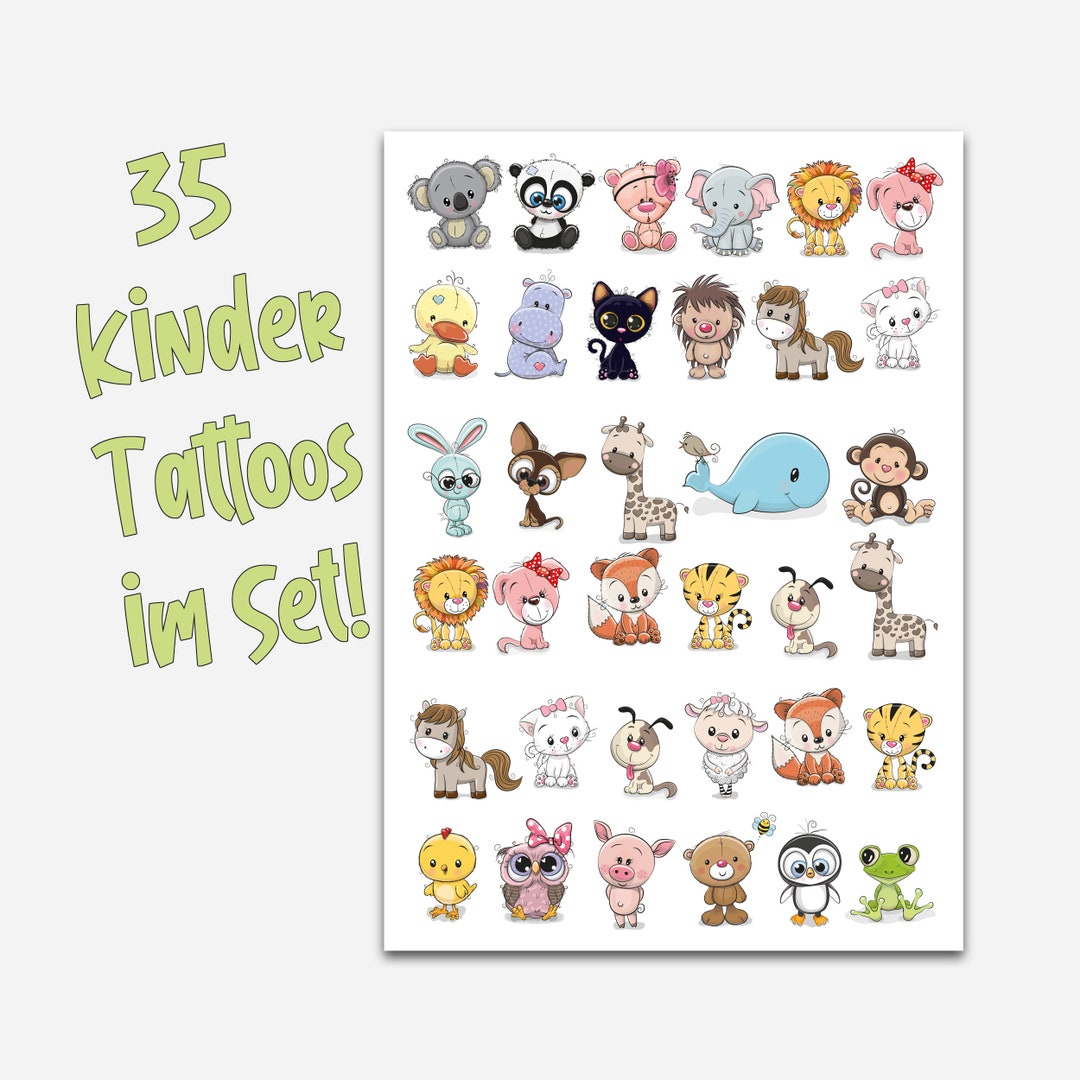 35 Kinder Tattoos Im Set Tiere Tattoo Für Kinder Im Set - Etsy