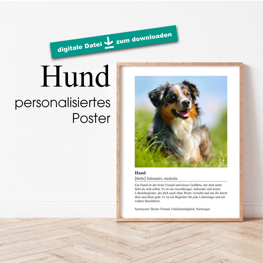 Personalisierbares Poster Hund mit Wunschname und Wunschtext als ...
