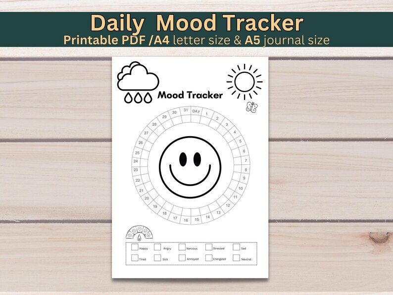 Mood Tracker Printable, PRINTABLE Journal Page, Coloring Tracker, Mood ...