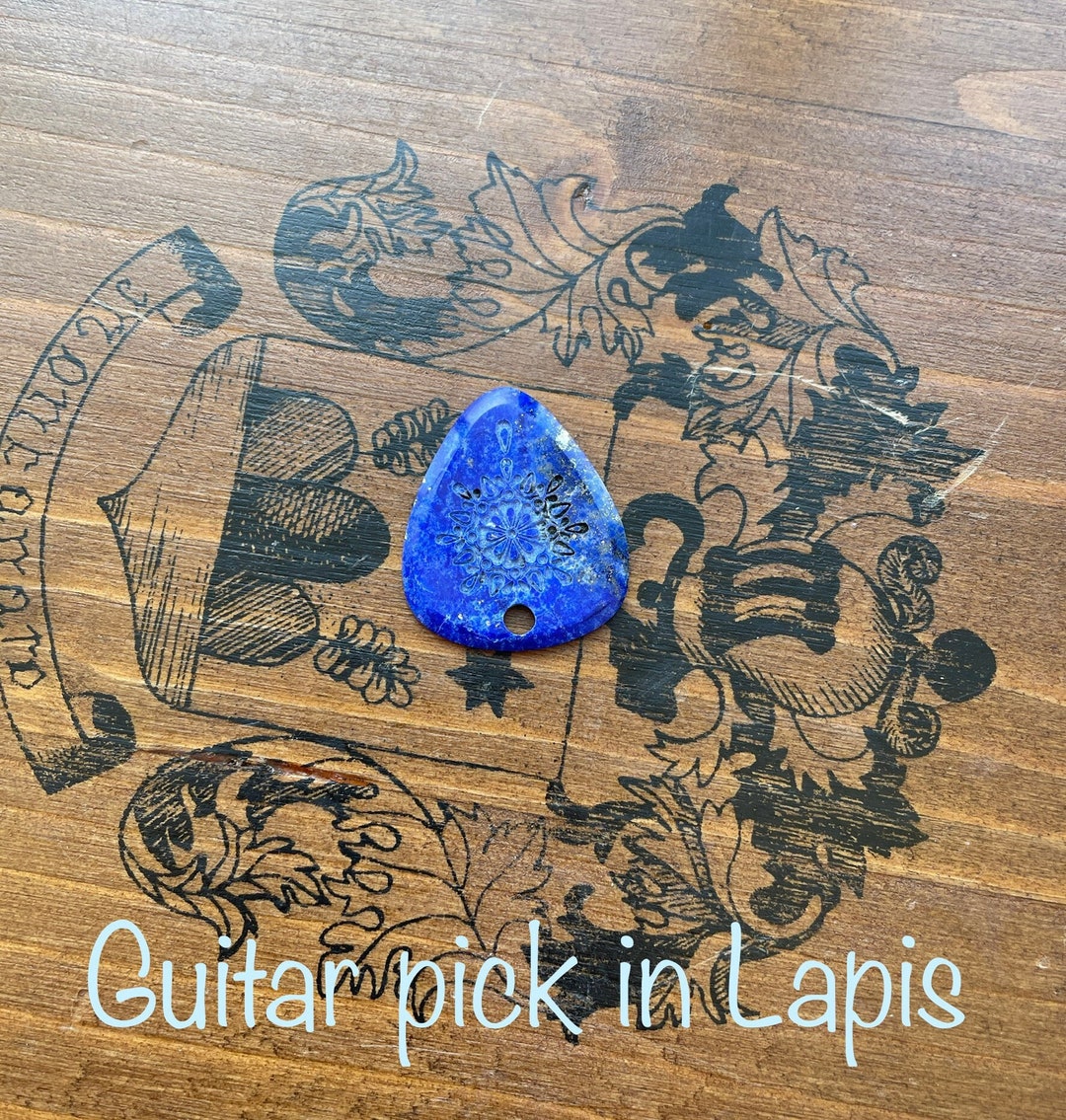 Pick in Lapis With Pyrite. Beautiful Guitar Pick in Engraved Lapis ...