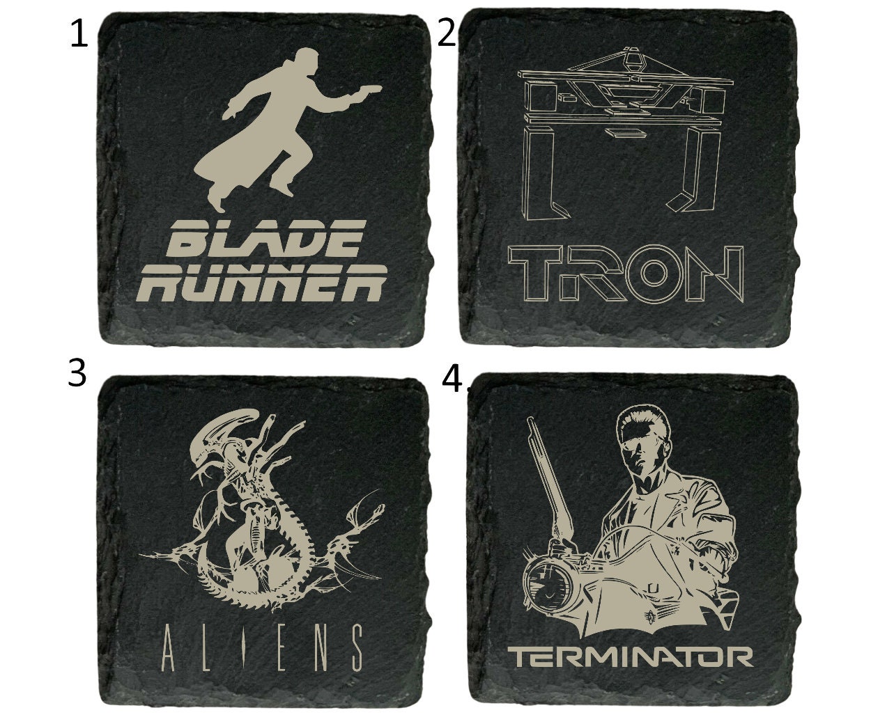 80's Sci-fi Movie Inspired Natural Slate Coasters - Blade Runner, Tron ...