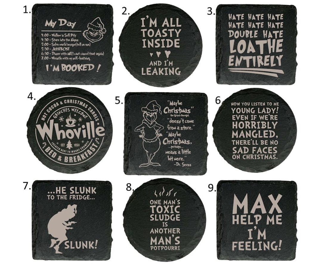 Grinch Inspired Slate Coasters Great Gift Secret Santa (booked Dr Seuss ...