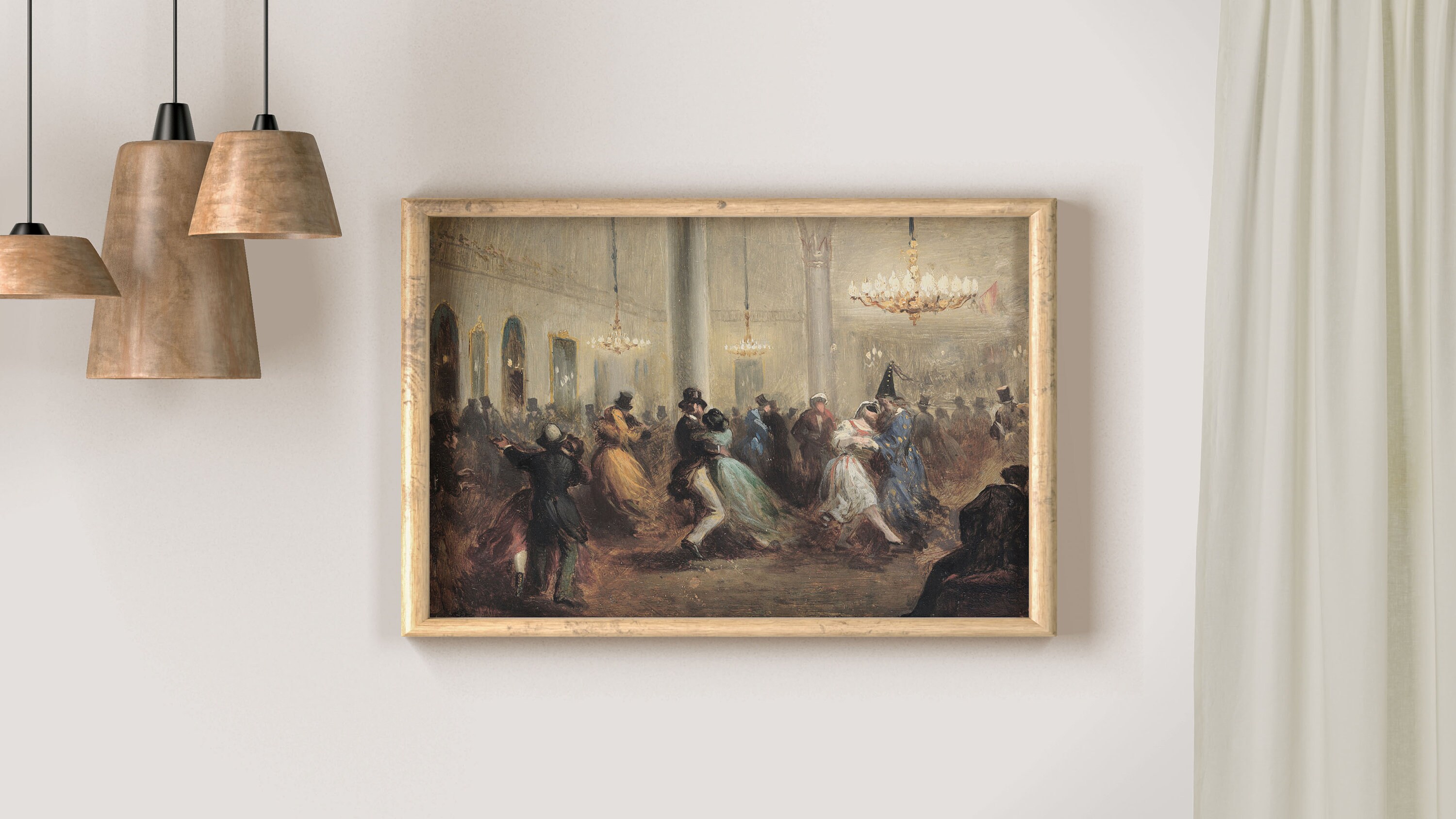 Vintage Masquerade Ball Painting Antique Living Room Art Print Digital ...