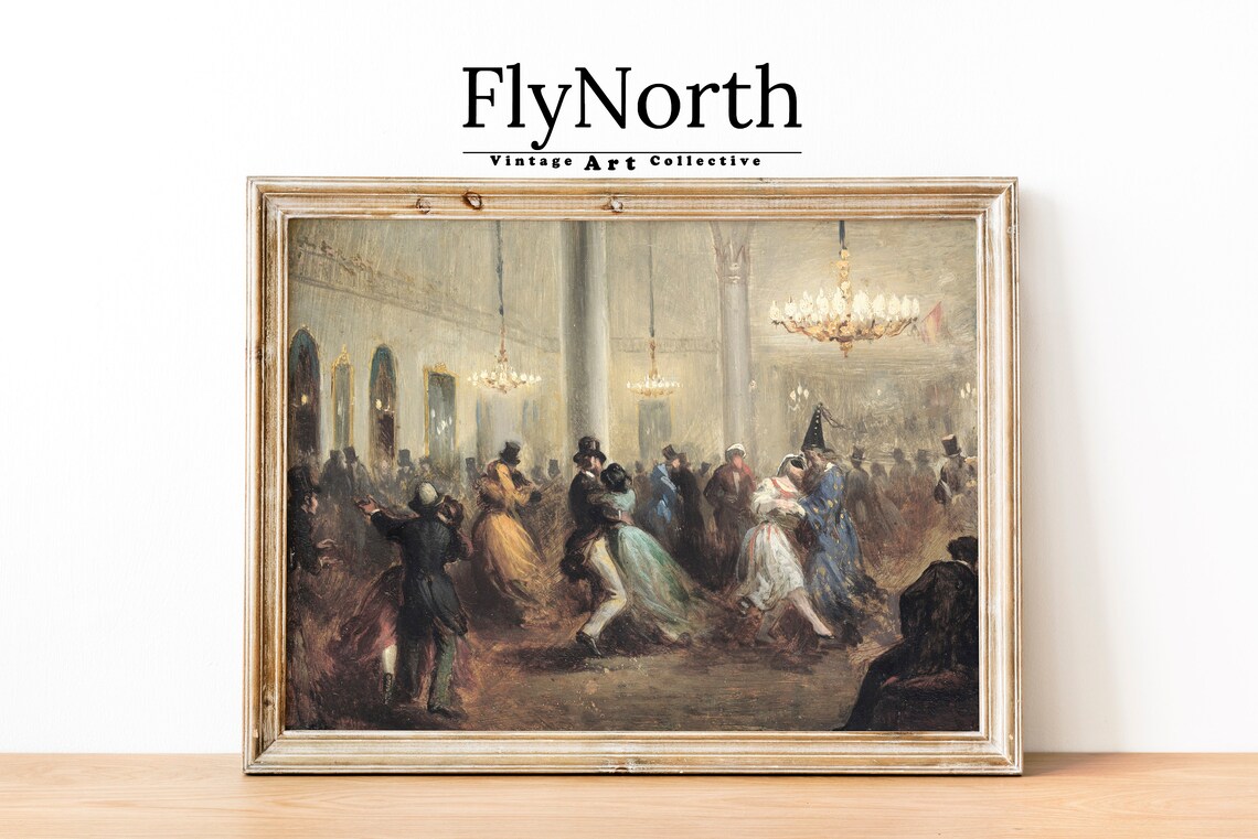 Vintage Masquerade Ball Painting Antique Living Room Art Print Digital ...