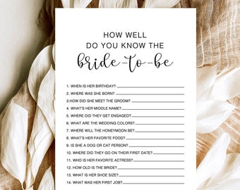 How Well Do You Know the Bride Game, Bridal Shower Trivia Game, Modern ...
