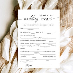 Wedding Vows Mad Libs Game, Wedding Mad Libs Game, Printable Bridal ...