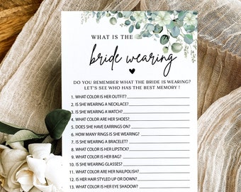 What is the Bride Wearing, Printable Bridal Shower Game, Instant ...