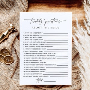 Modern Bridal Trivia Shower Game, Minimalist, Twenty Questions About ...