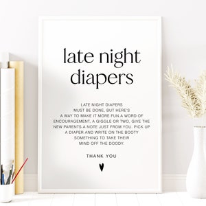 Editable Late Night Diapers Sign Template, Minimalist Baby Shower Game ...