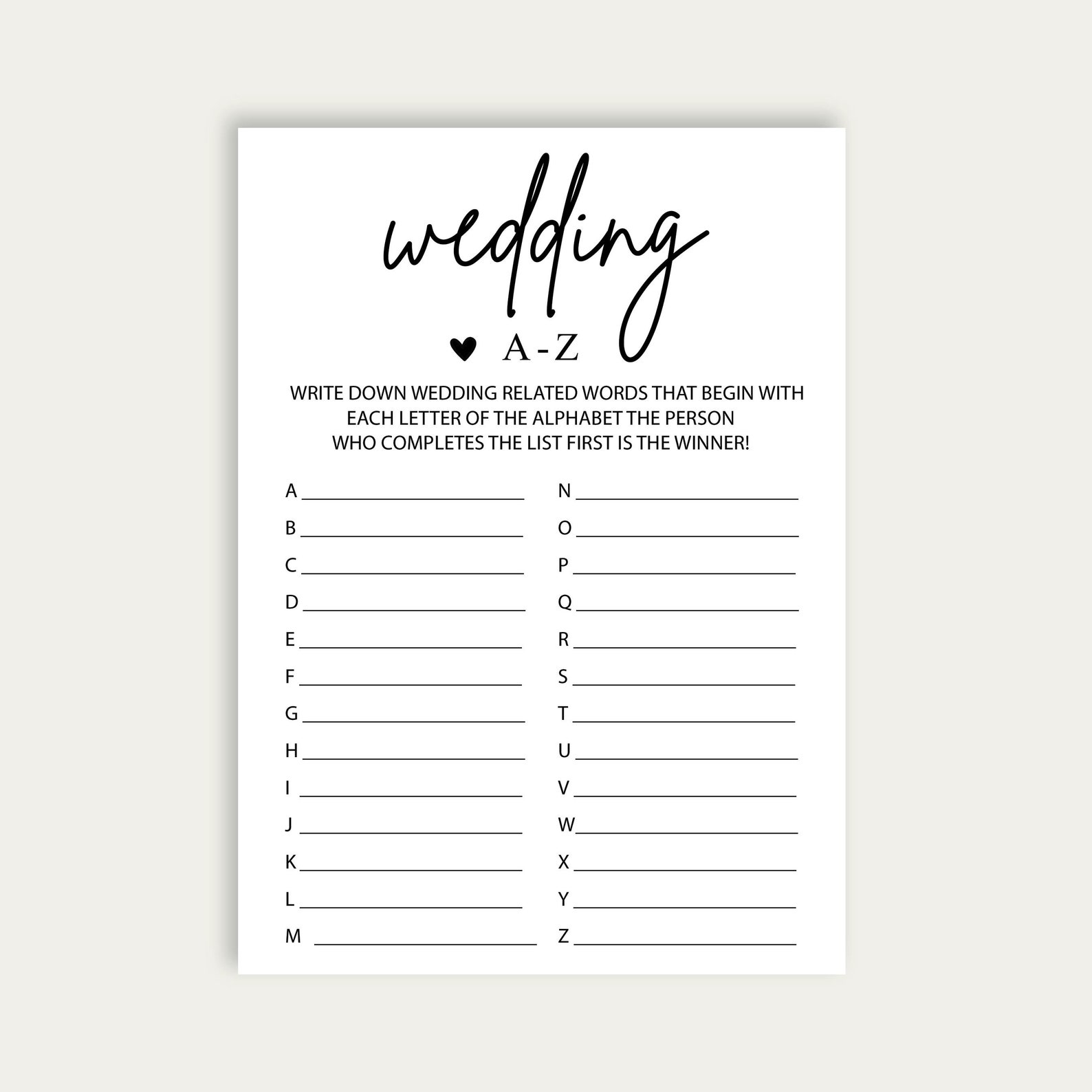 Bridal Alphabet Bridal Shower Game Wedding A-Z Bridal Shower - Etsy