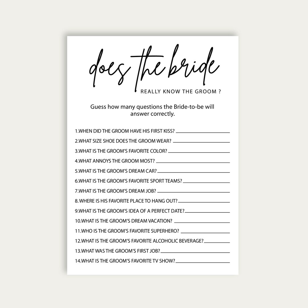 How Well Does the Bride Know the Groom Bridal Shower Game - Etsy
