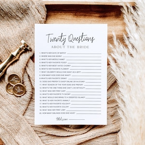 Twenty Questions About the Bride Bridal Shower Game, 20 Questions About ...