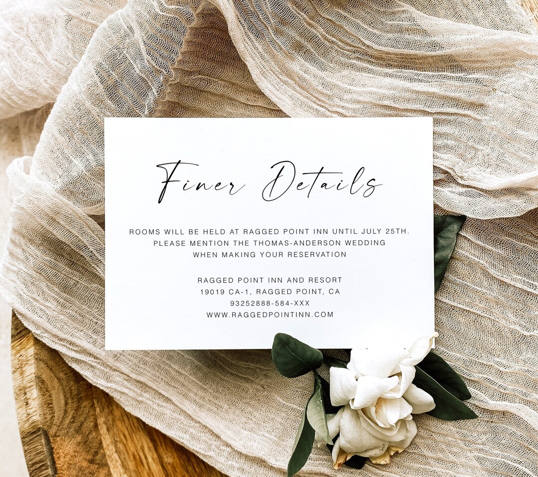 Editable Details Card, Elegant Wedding Insert, Minimalist Finer Details Card Template, Printable ...