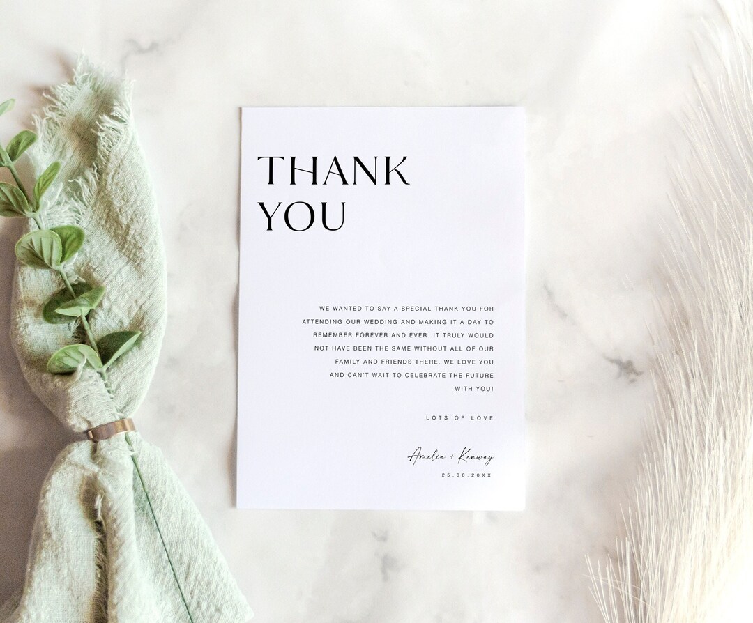 Printable Thank You, Modern Thank You Letter, Wedding Napkin Note Card ...