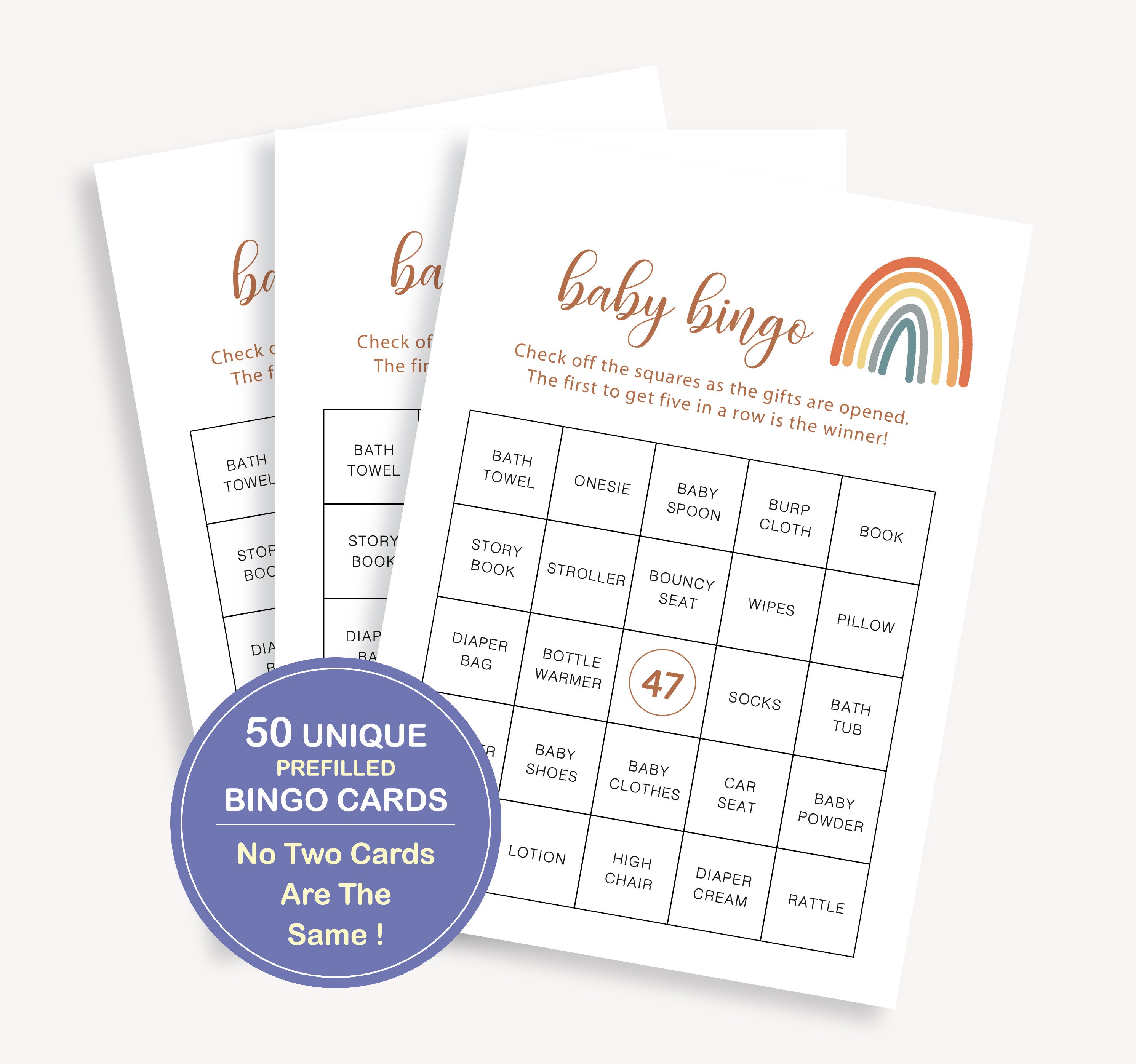 50 Prefilled Baby Shower Bingo Cards Baby Gift Bingo Baby - Etsy