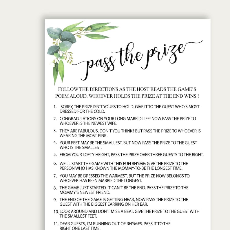Pass the Prize Baby Shower Game Pass the Poem Game Pass the | Etsy