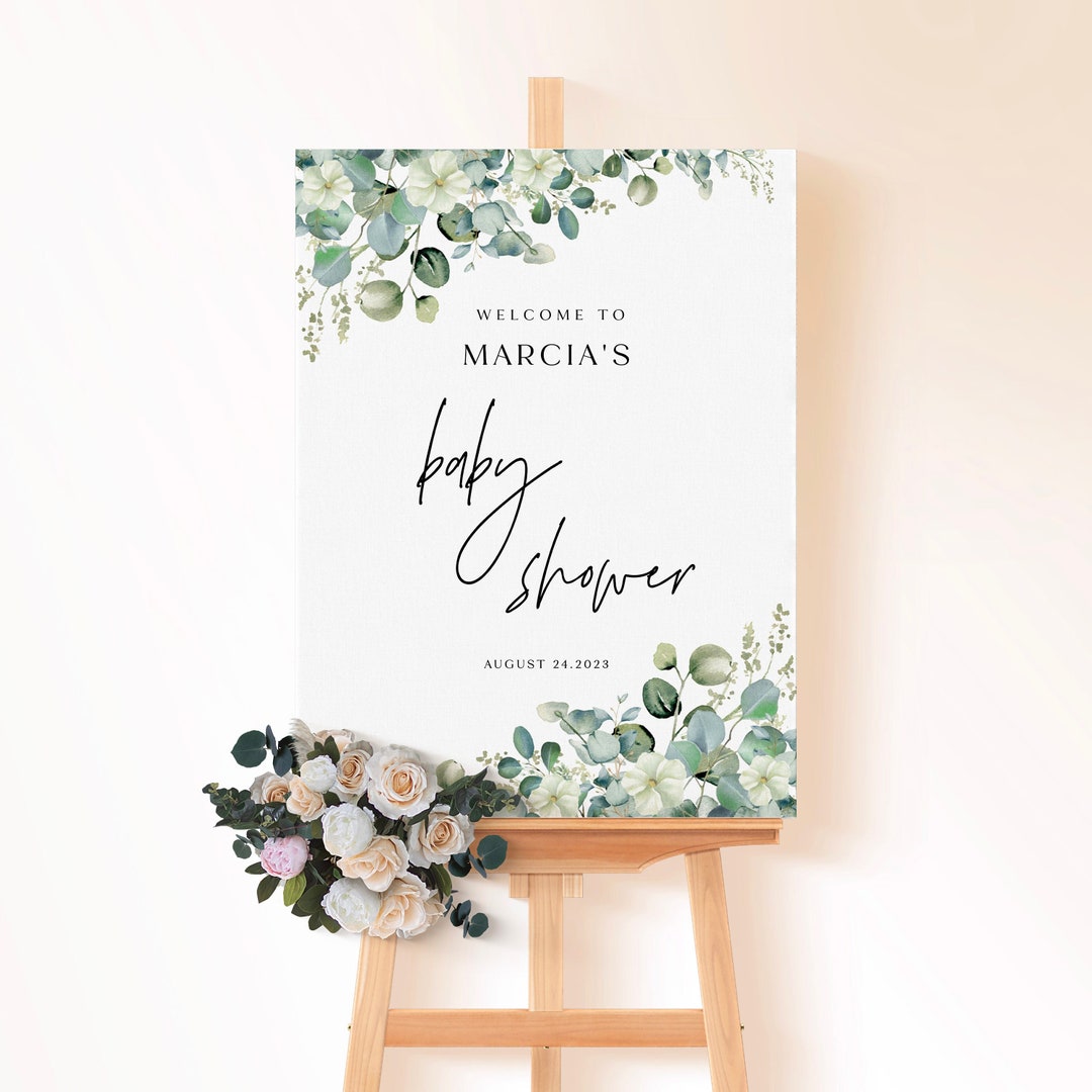 Gender Neutral Baby Shower Welcome Sign, Greenery Baby Shower Poster ...