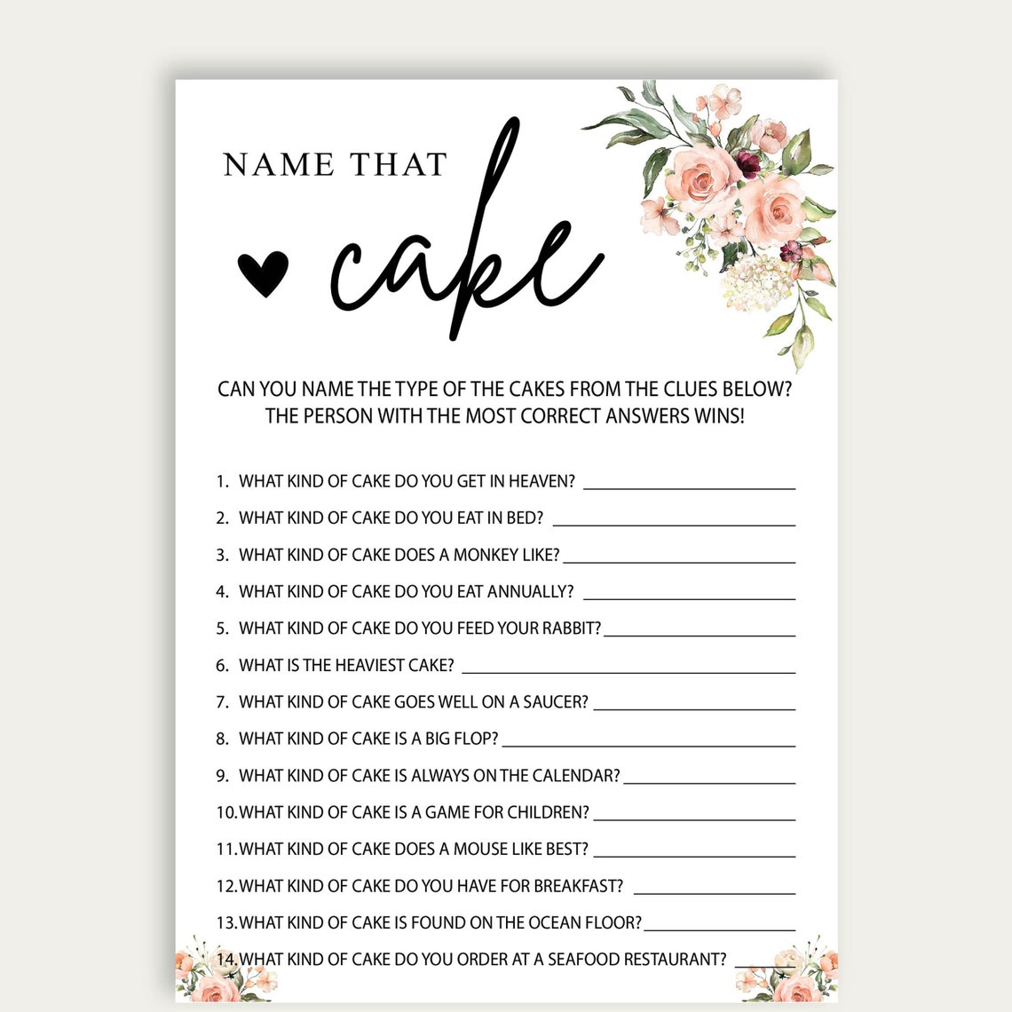 Name That Cake Bridal Shower Games, Printable Bridal Shower Game ...