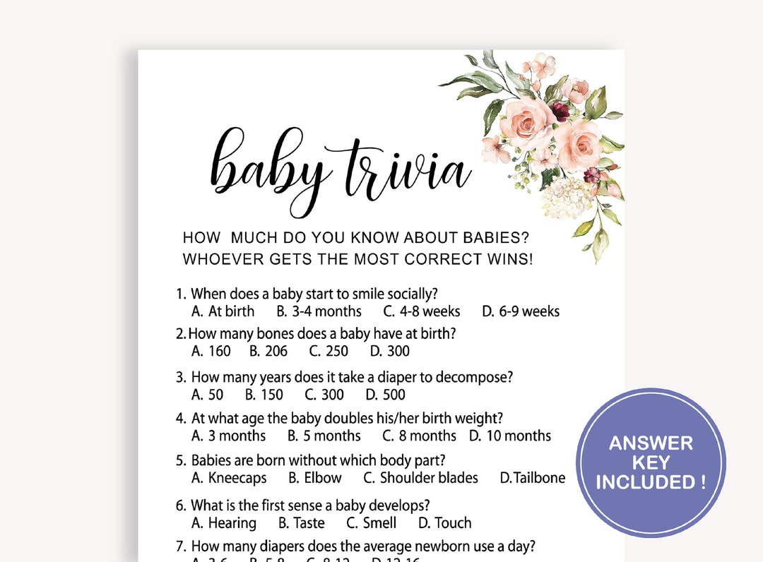 Baby Trivia Baby Shower Game Baby Shower Trivia Simple and - Etsy