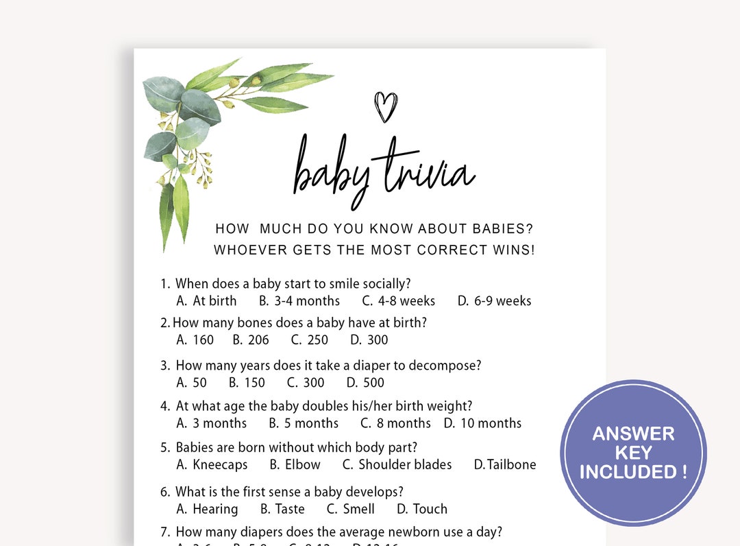 Printable Baby Trivia Game Instant Download Baby Shower - Etsy