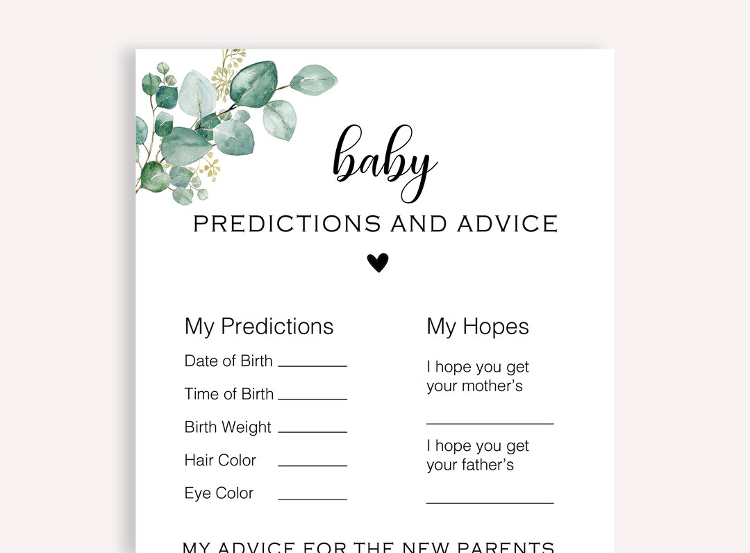 Baby Advice and Predictions Card Modern Baby Shower Advice - Etsy