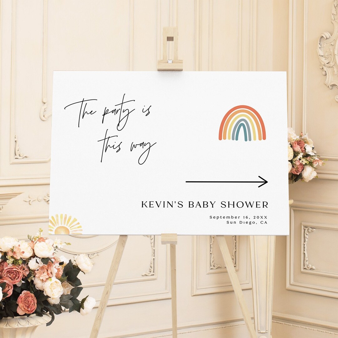 Baby Shower This Way Sign, Rainbow Baby Shower Direction Sign ...