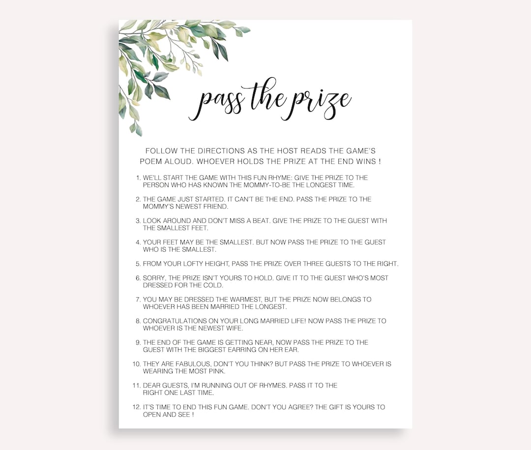 Pass the Parcel Baby Shower Game, Printable Pass the Prize Poem Game ...