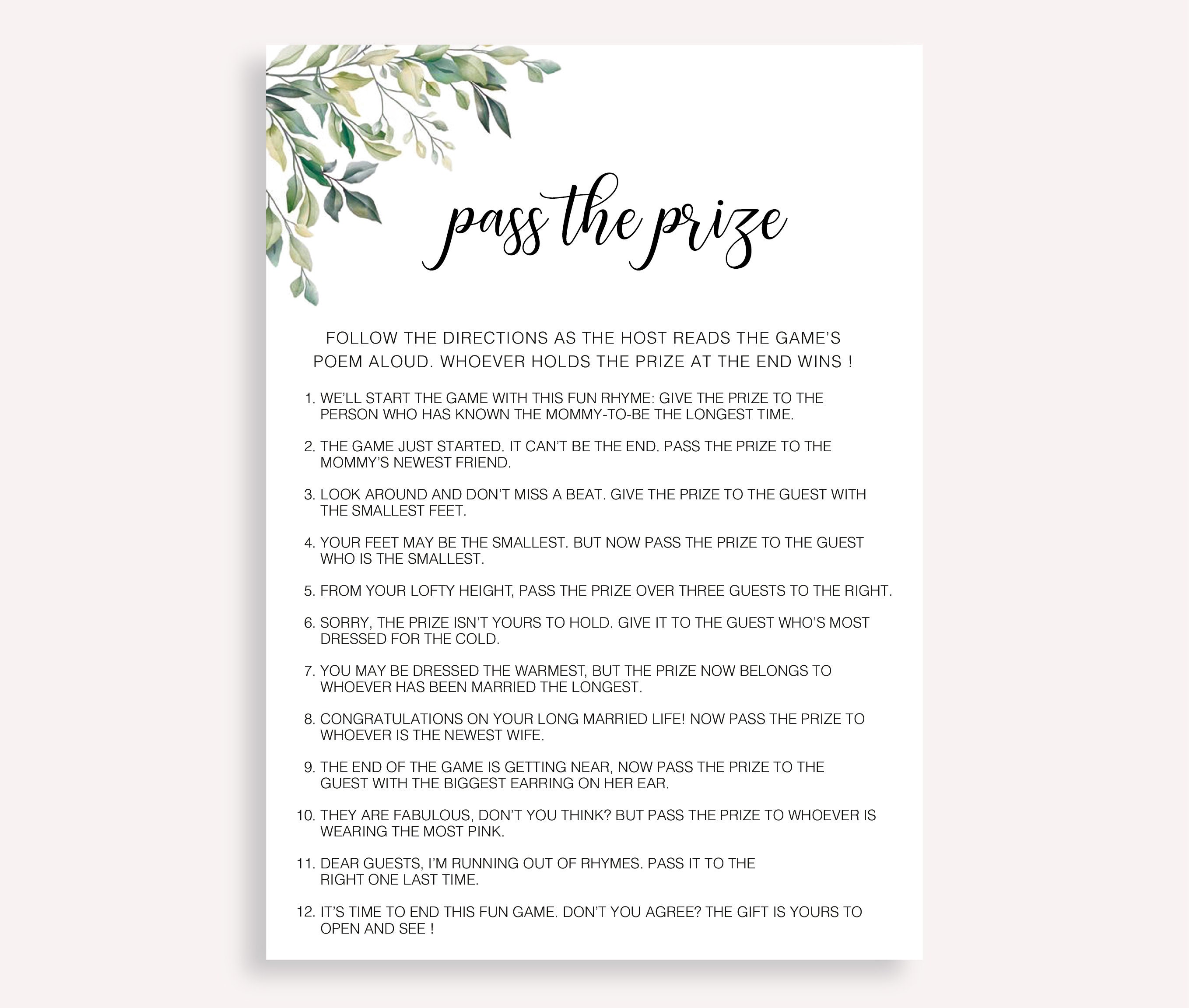 Baby Shower Poem Game Pass Pass The Prize Baby Shower Game Free
