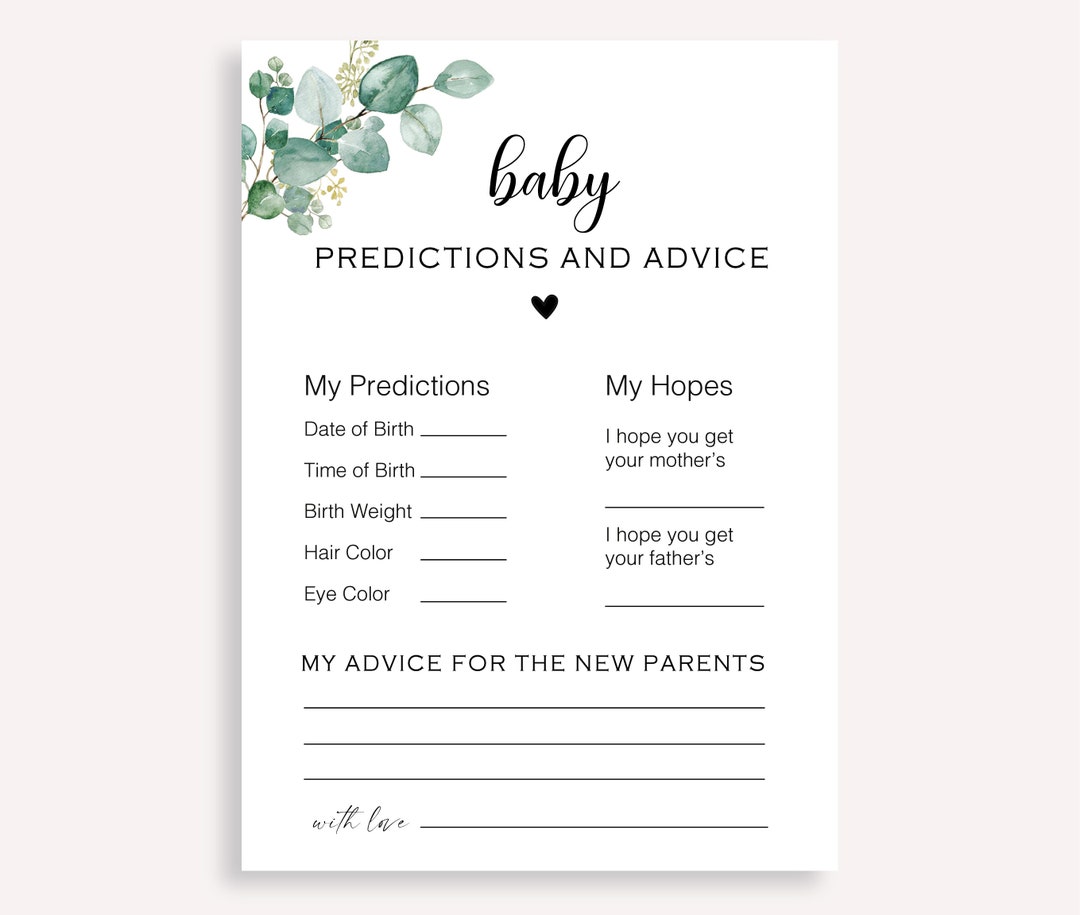 Baby Advice and Predictions Card, Modern Baby Shower Advice Game ...