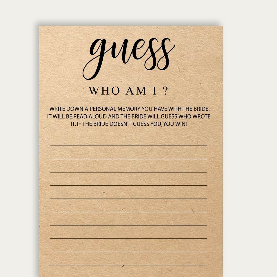 Memories of the Bride Game, Who Am I Bridal Shower Game, Bridal Shower ...