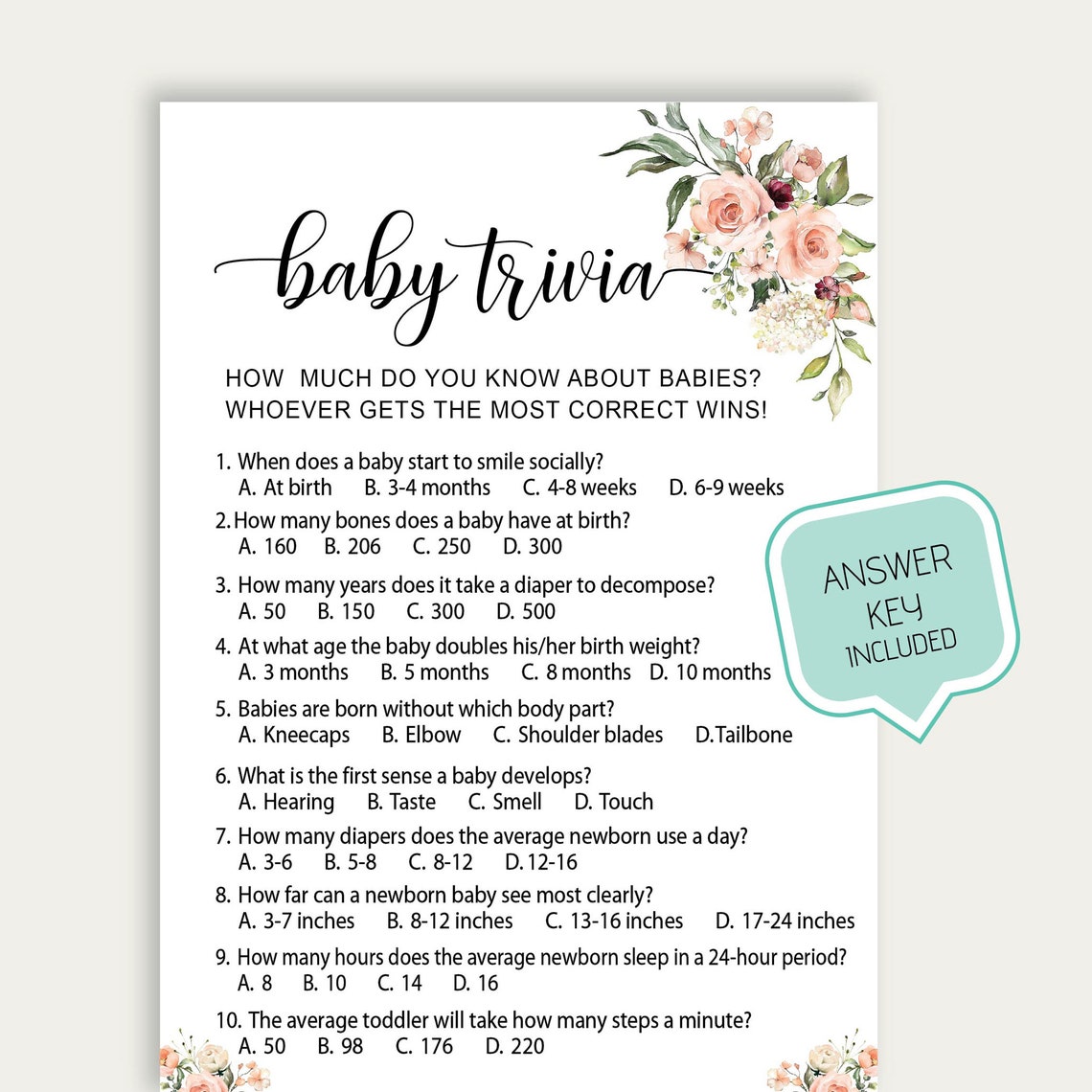 Baby Trivia Baby Shower Game Baby Shower Trivia Simple and - Etsy