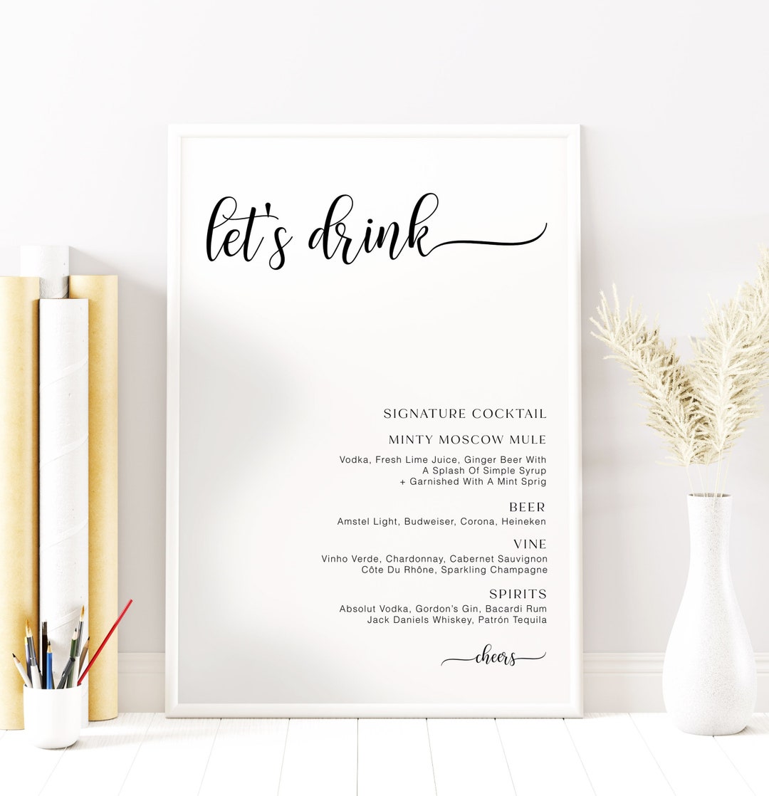 Editable Wedding Drinks Menu Sign Modern Wedding Bar Sign - Etsy