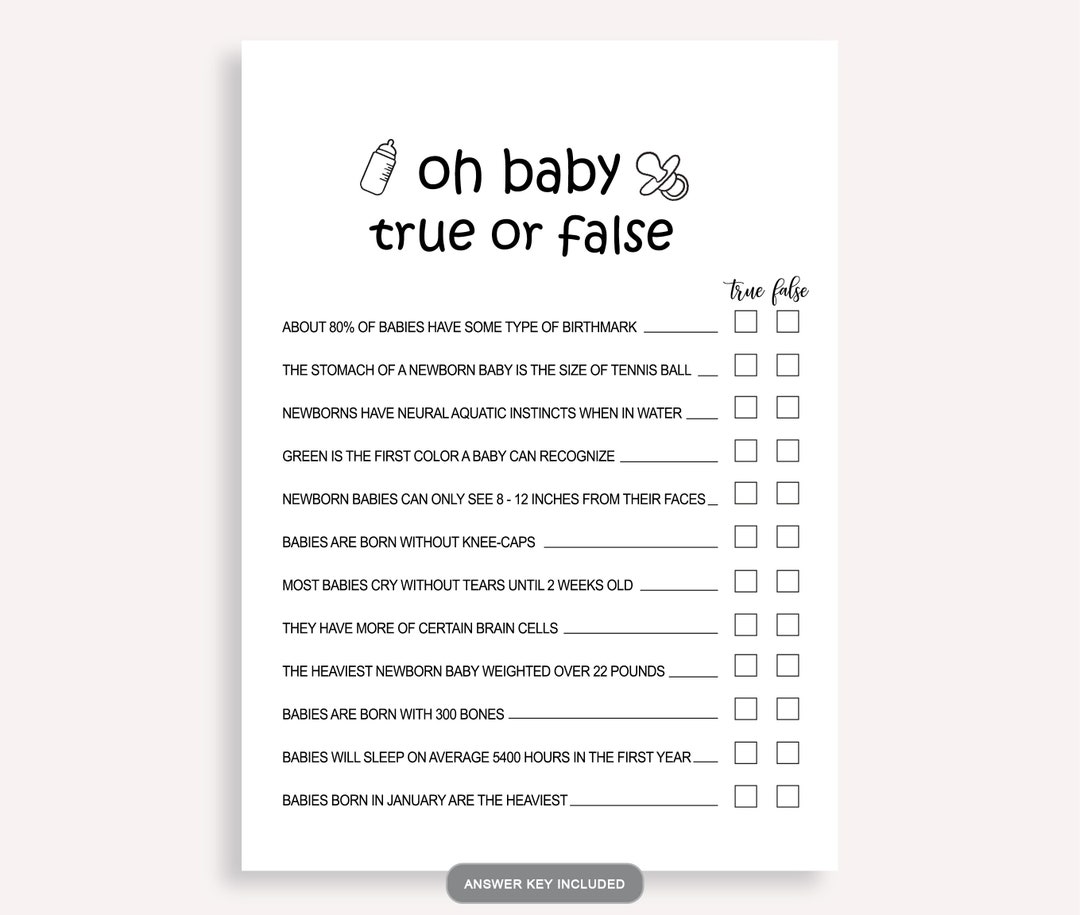 Oh Baby True or False Baby Trivia Game, DIY, Printable Instant Download ...