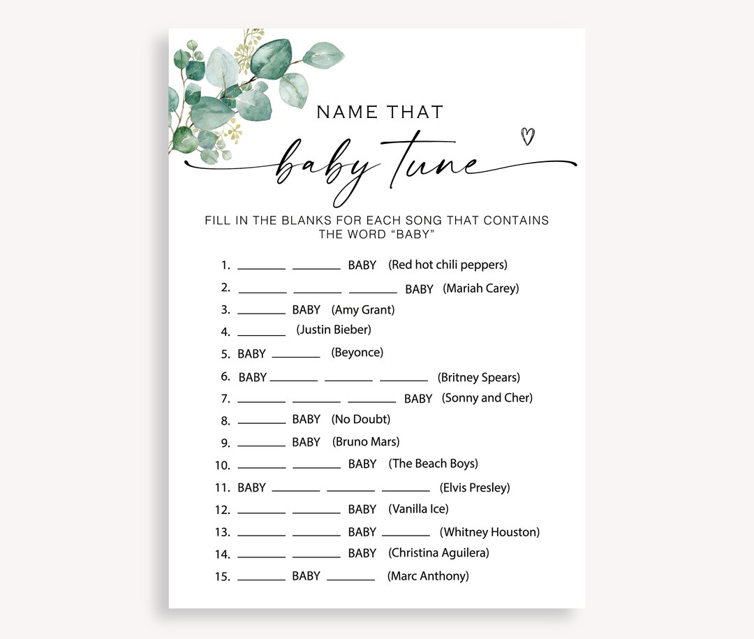 Minimalist Baby Song Game, Minimalist Baby Shower Game, Name That Baby ...