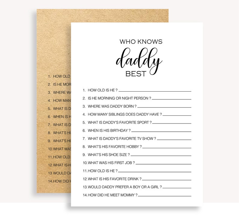 Who Knows Daddy Best Game How Well Do You Know Shower Game - Etsy